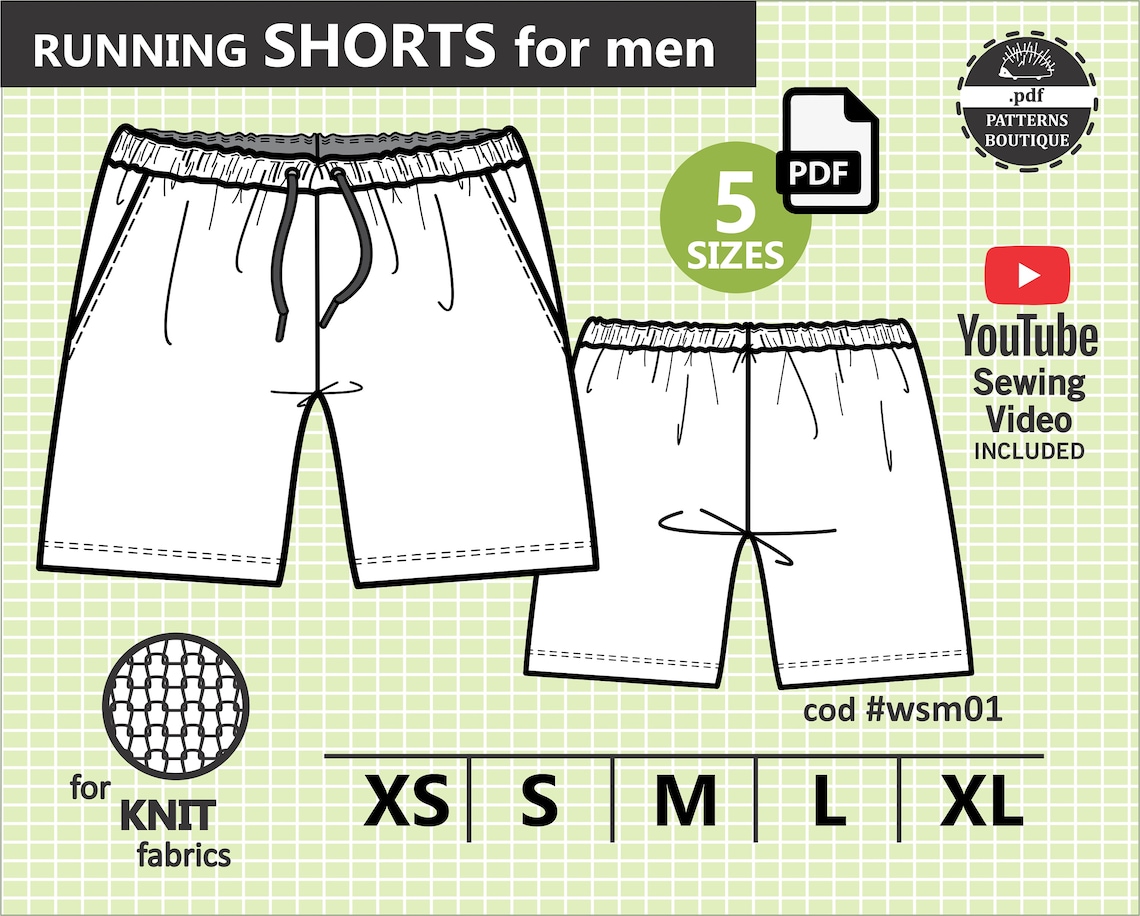 WORKOUT SHORTS for Men PDF Sewing Pattern & Youtube Video / - Etsy