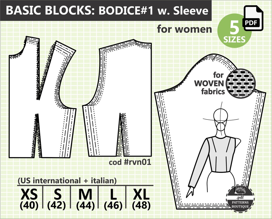 Basic BODICE BLOCK & SLEEVE Bodice Sloper 2 in 1 / Pdf | Etsy