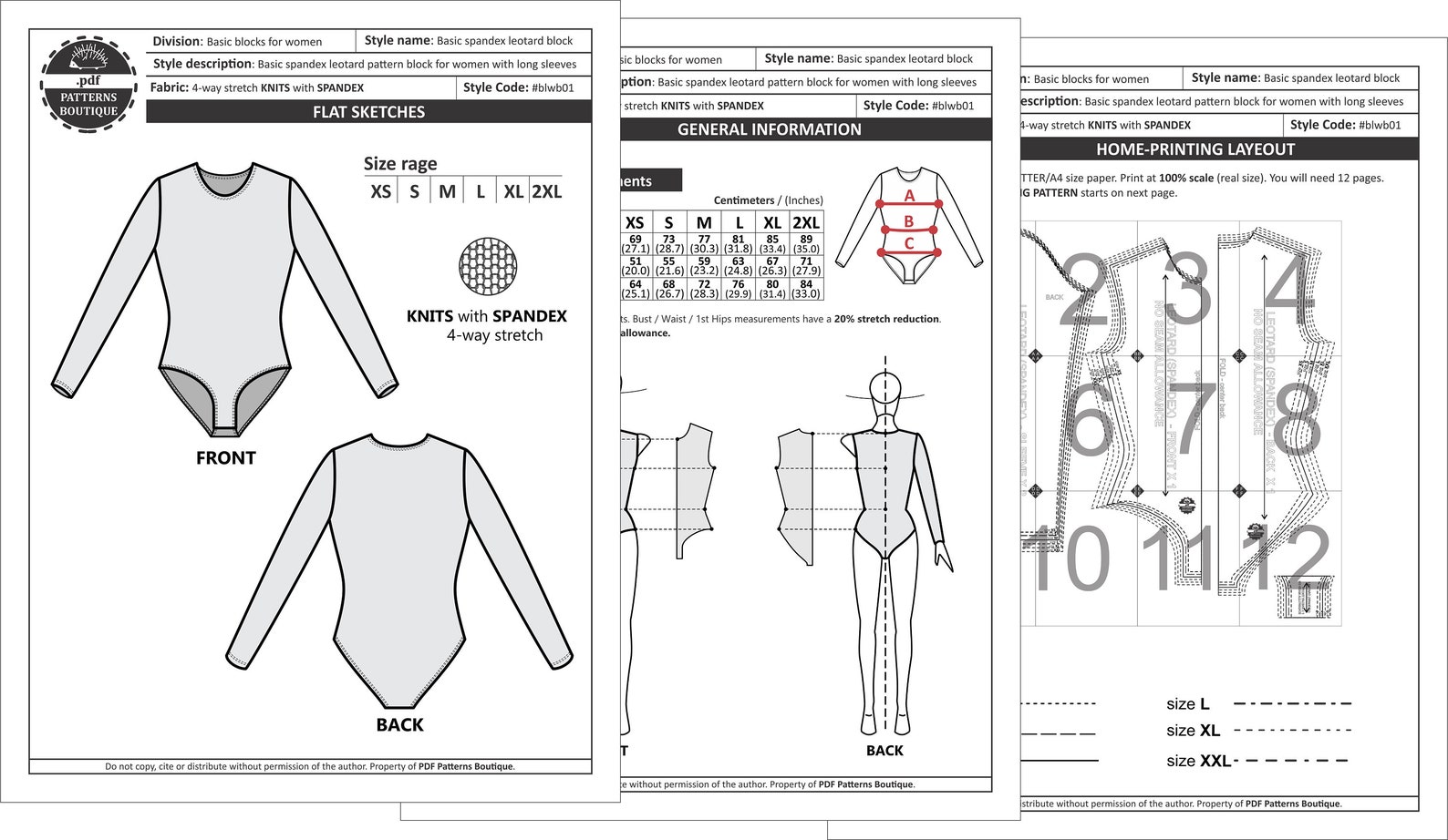 Basic LEOTARD Pattern BLOCK & SLEEVE for Knit Fabric spandex - Etsy Canada