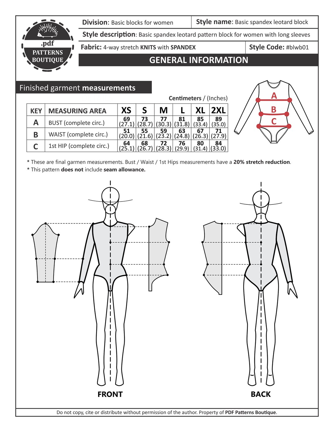Basic LEOTARD Pattern BLOCK & SLEEVE for Knit Fabric spandex - Etsy Canada