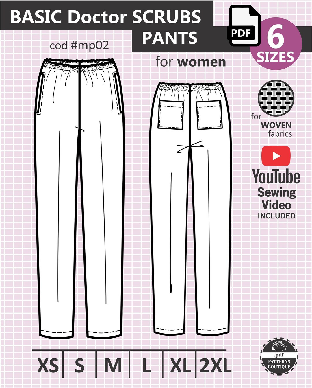 Doctor Scrubs PANTS / PDF Sewing Pattern for Women & Youtube Sewing ...