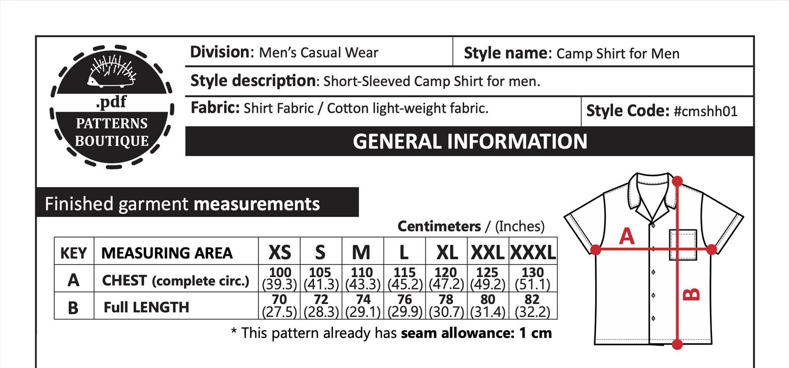 CAMP SHIRT for Men PDF Sewing Pattern & Youtube Video | Etsy