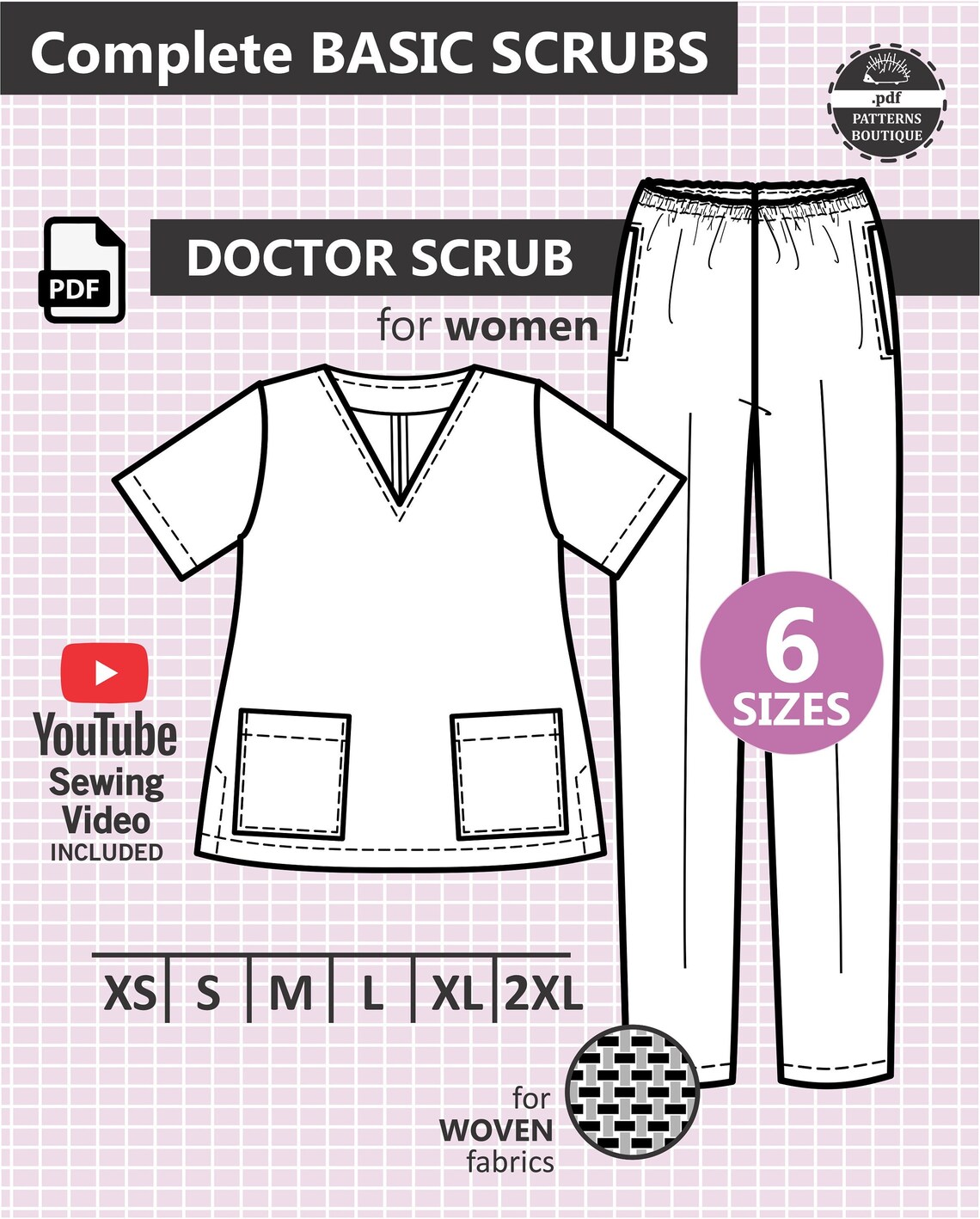 Complete NURSE SCRUBS PDF Sewing Pattern for Women & Youtube | Etsy Australia