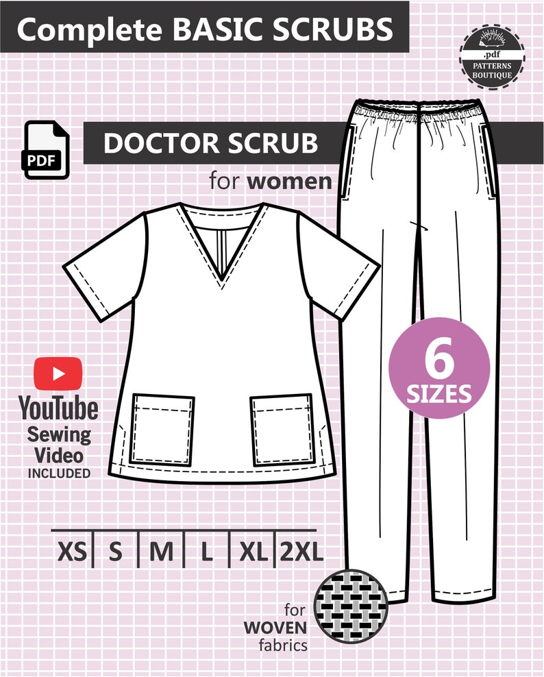 Complete NURSE SCRUBS PDF Sewing Pattern for Women & Youtube - Etsy