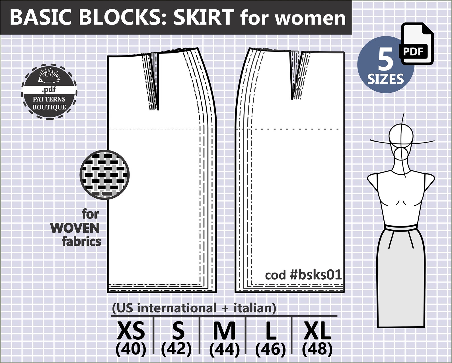 Basic SKIRT Block / Sloper Pdf Sewing Pattern / Basic - Etsy