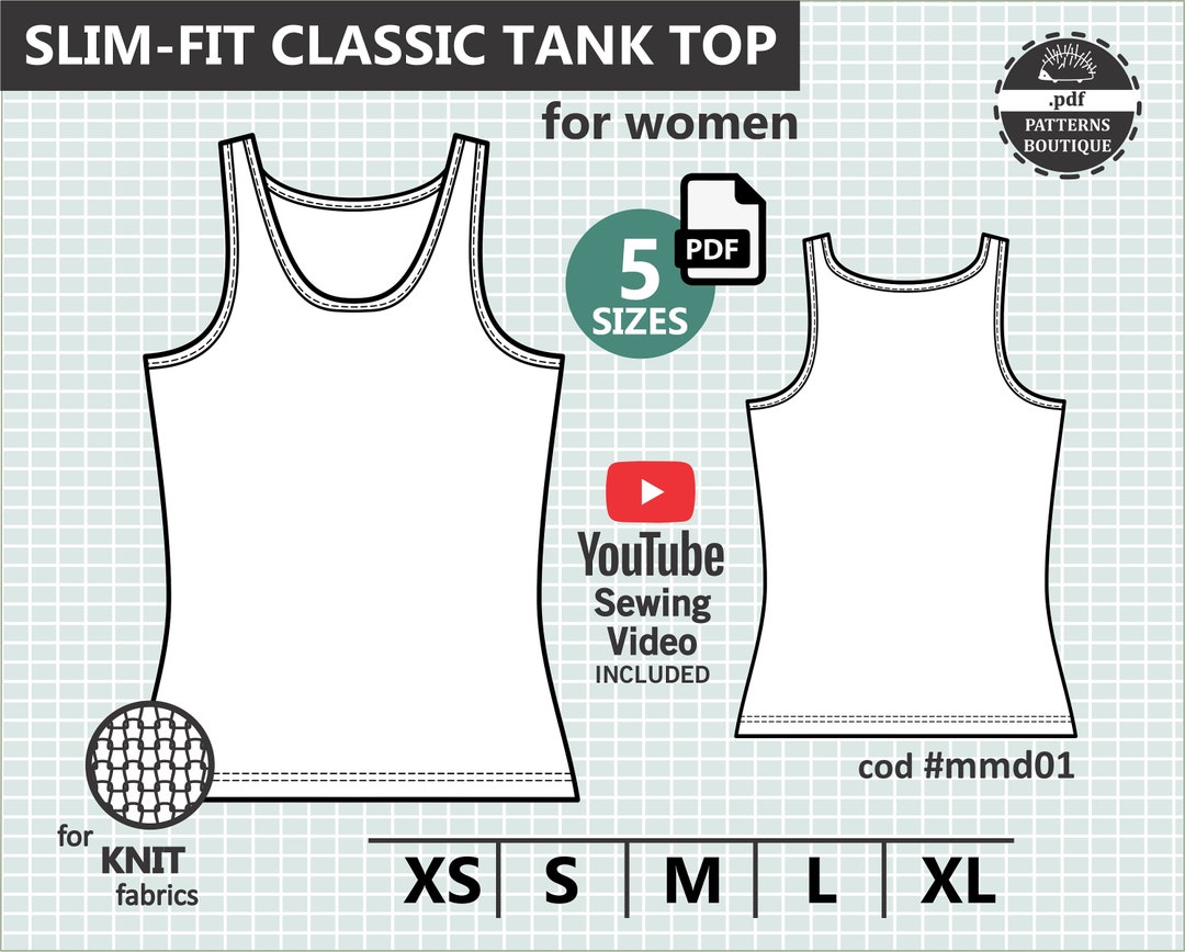 TANK TOP for Women PDF Sewing Pattern & Youtube Sewing Video Slim Fit ...