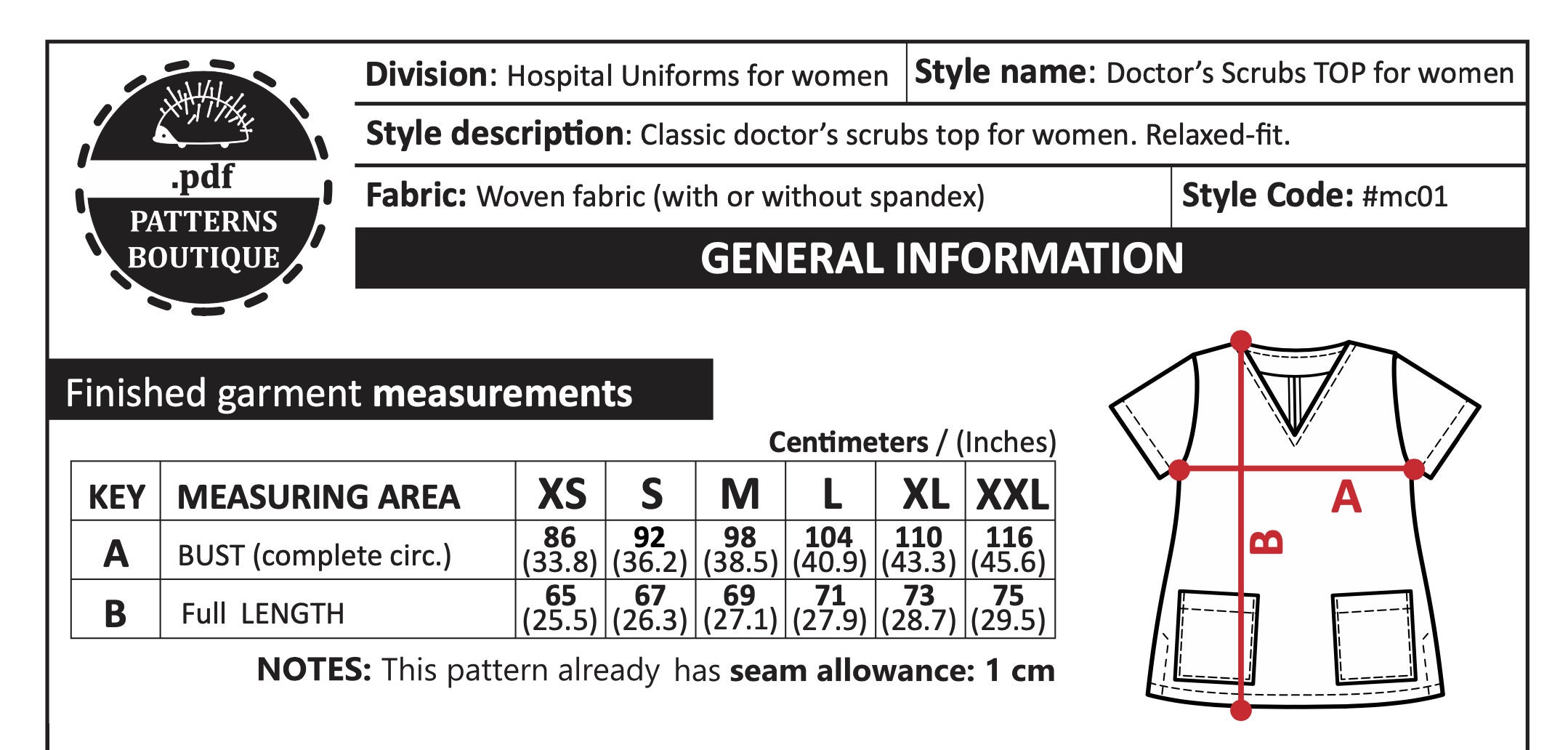 NURSE SCRUBS Tunic / PDF Sewing Pattern for Women & Youtube - Etsy