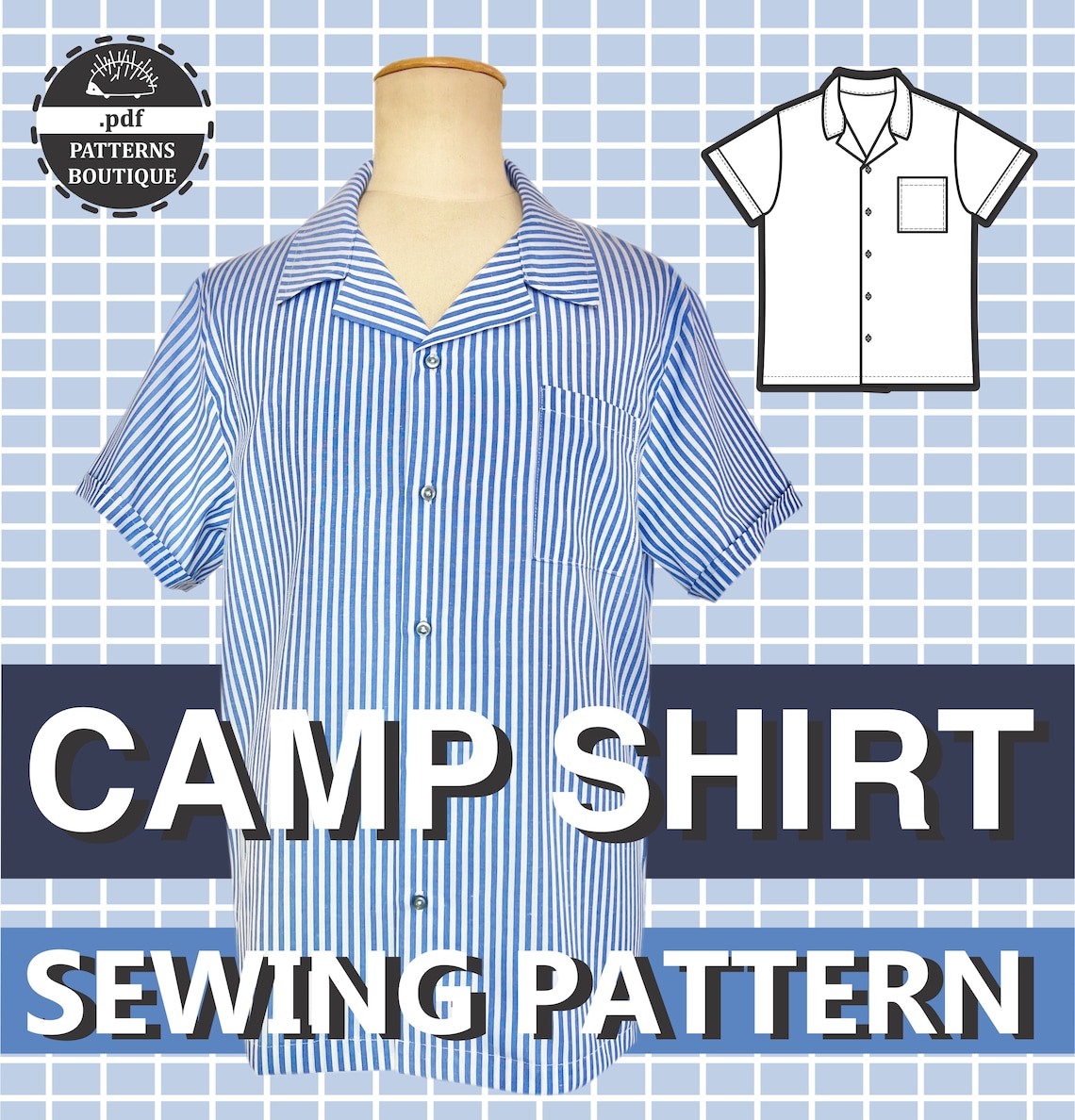 CAMP SHIRT for Men PDF Sewing Pattern & Youtube Video | Etsy