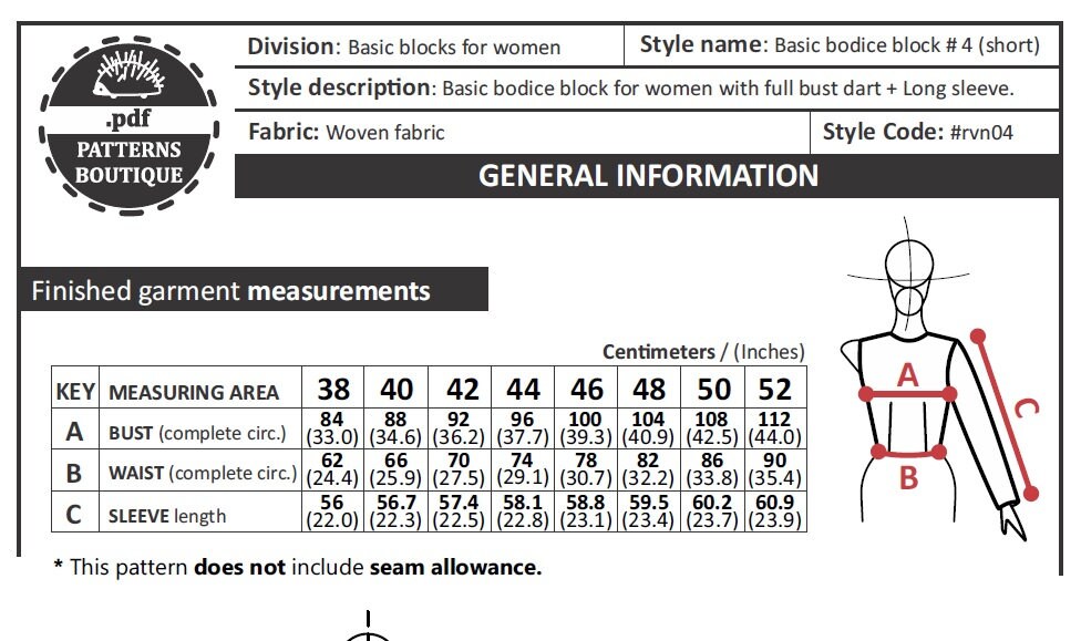 Basic BODICE BLOCK & SLEEVE Bodice Sloper 8 Sizes / Pdf | Etsy