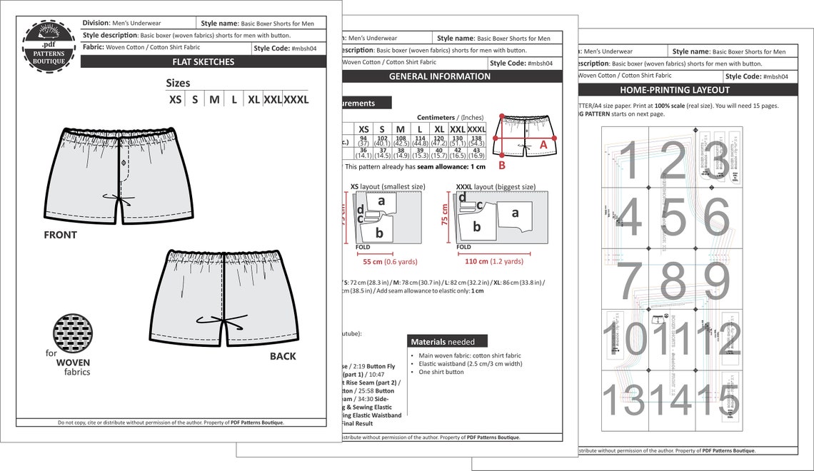 BOXER SHORTS for Men PDF Sewing Pattern & Youtube Video / - Etsy