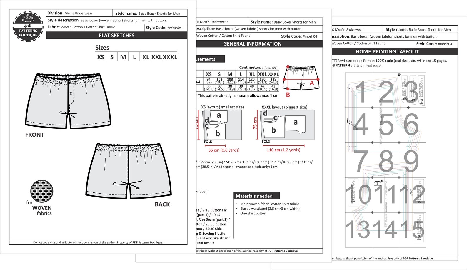 BOXER SHORTS for Men PDF Sewing Pattern & Youtube Video / - Etsy
