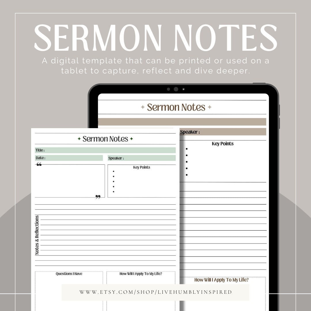 Sermon Notes Printable & Downloadable Template - Multi Color and Size ...