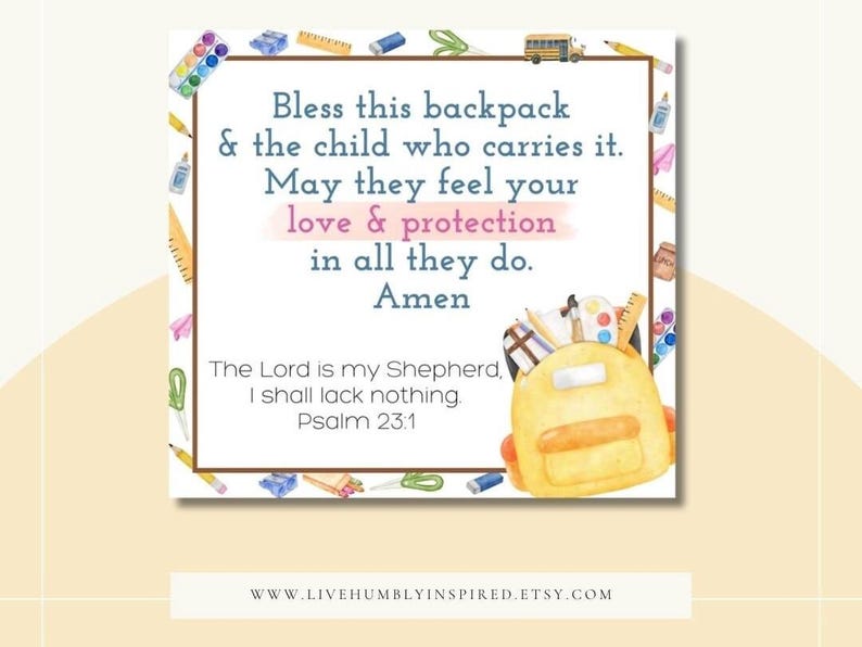 Backpack Blessing Prayer Tag Download and Printable Handout for Back to ...