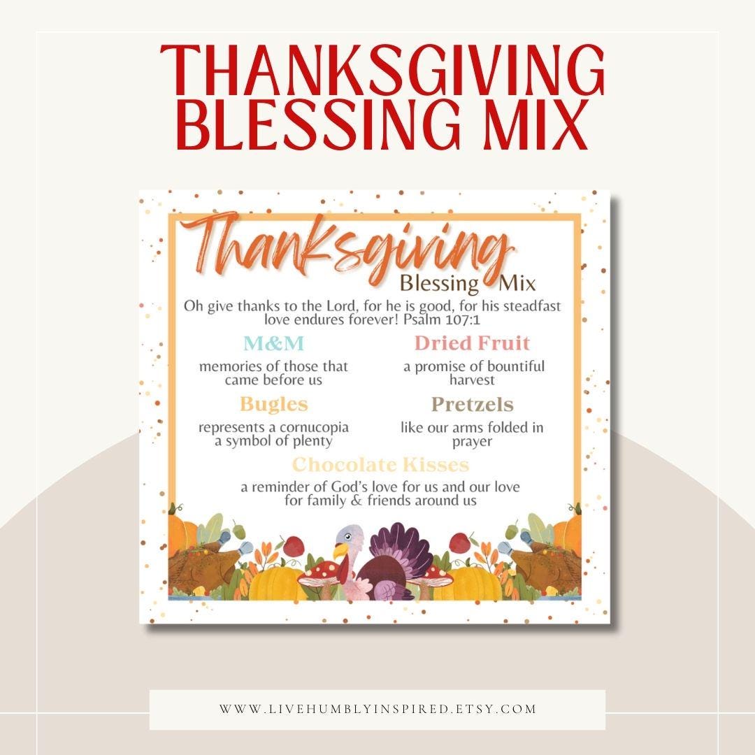 Thanksgiving Blessing Snack Mix Tag: Printable Gratitude Activity (PDF ...