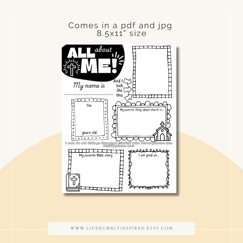 All About Me Printable Sheet for Sunday School, Church, Homeschooling ...