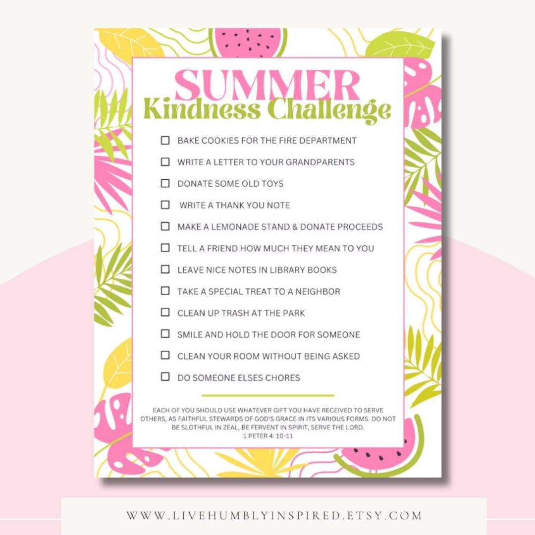 Summer Kindness Challenge List: Christian Kids Activities (digital ...