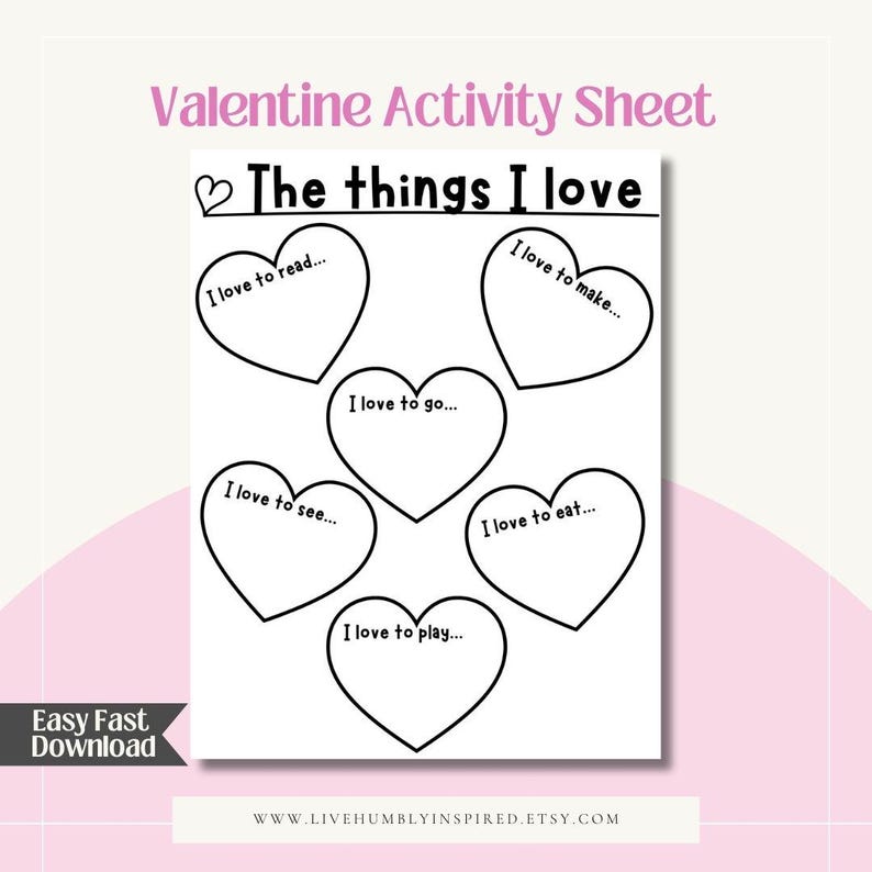 Things I Love Coloring Activity Sheet Great for Sunday School Church ...