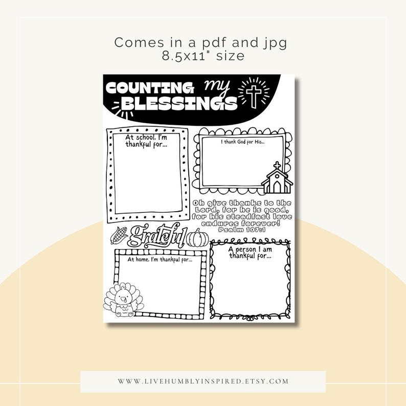 Counting My Blessings Coloring Sheet for Thanksgiving Church Sunday ...