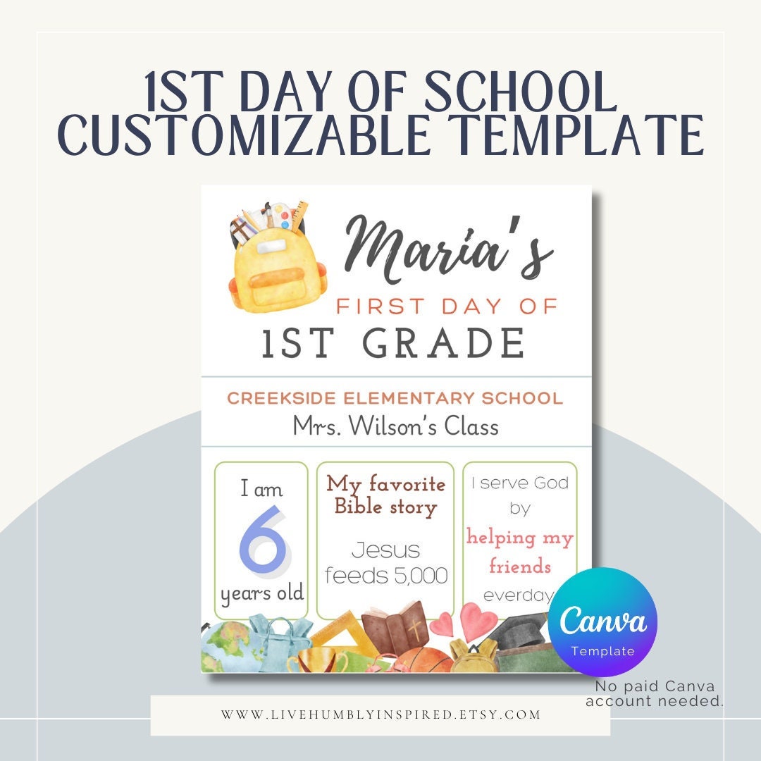 1st Day of School Christian Biblical Customizable Canva Sign ...