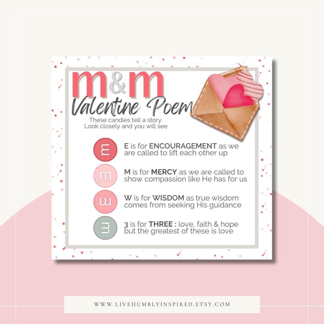 M&M Candy Valentines Poem Tag Download and Printable Teach Love Gratitude Church Sunday School ...