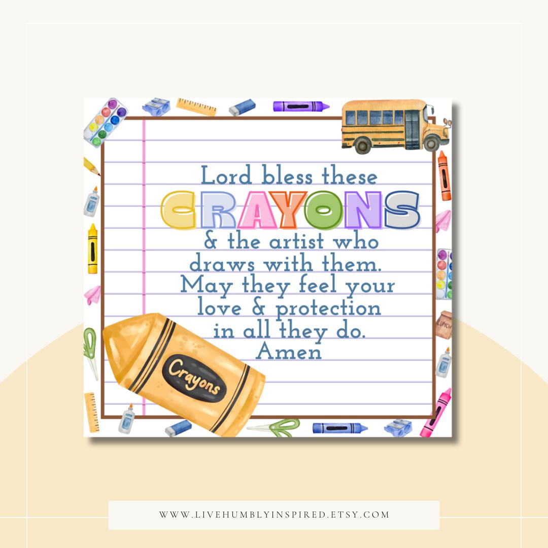 Crayon Blessing & Prayer Tag Download and Printable Handout for Back to ...