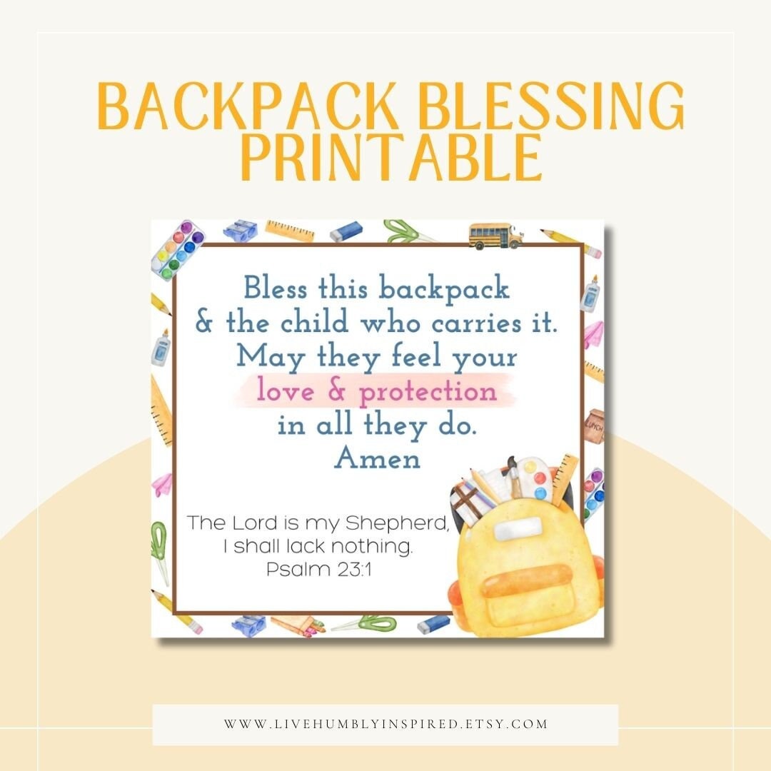 Backpack Blessing Prayer Tag Download and Printable Handout for Back to ...