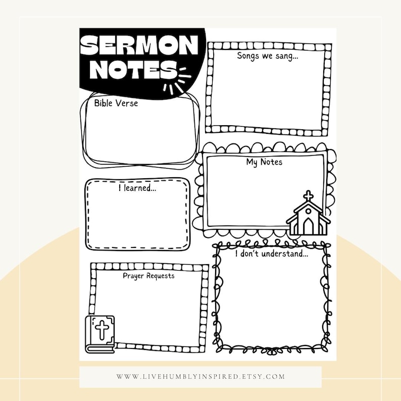 Sermon or Worship Notes Kids Printable Sheet for Sunday School, Church ...