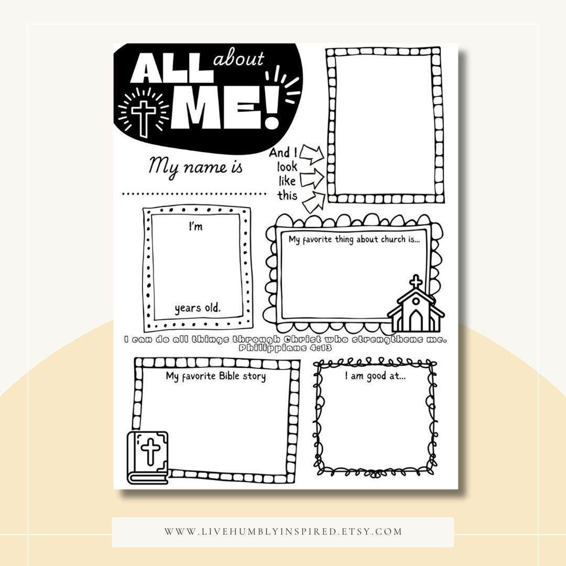 All About Me Printable Sheet for Sunday School, Church, Homeschooling ...