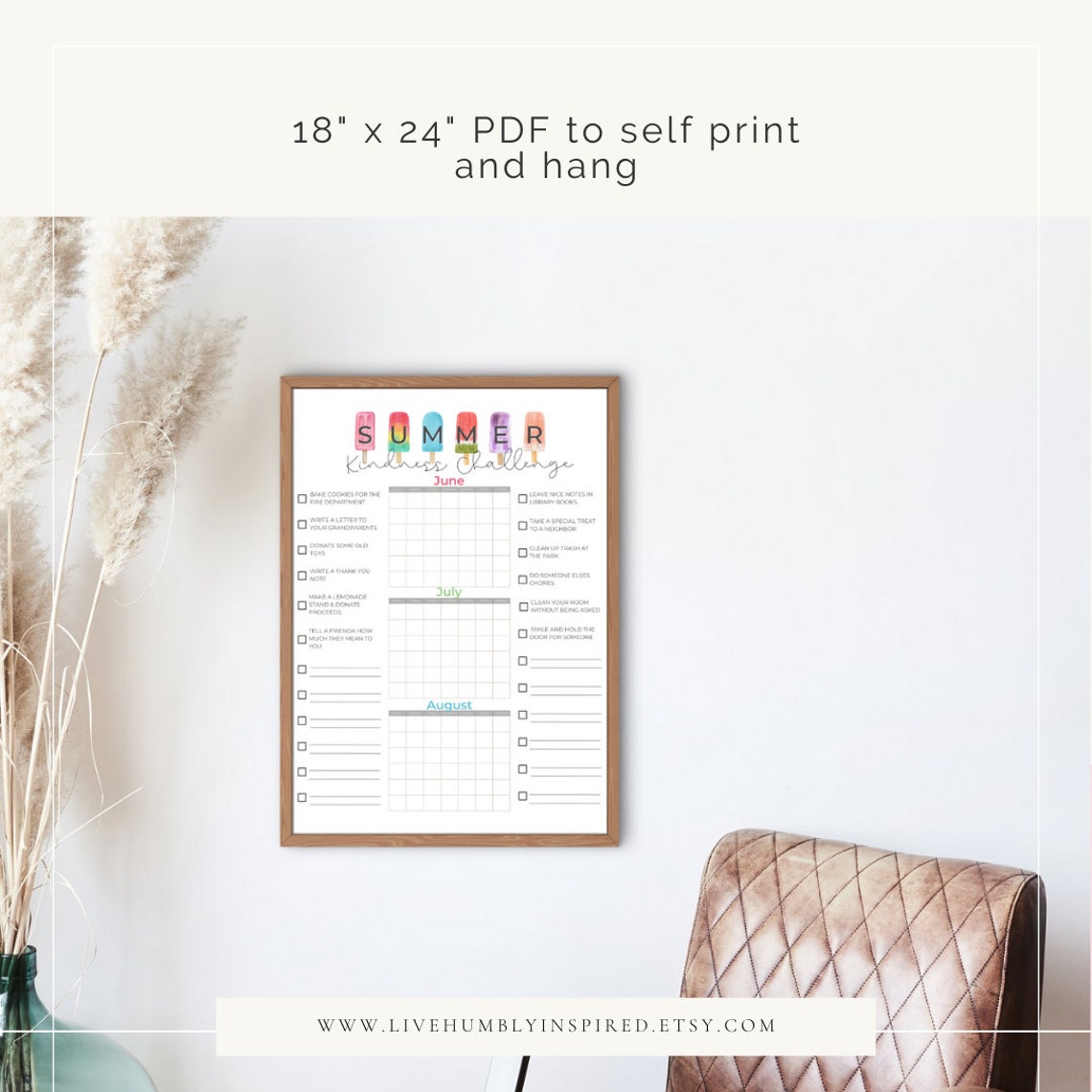 Summer Kindness Challenge Calendar Poster Digital Download and ...