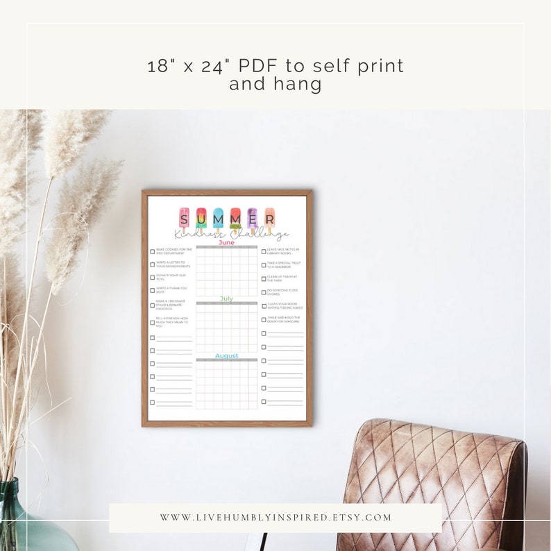 Summer Kindness Challenge Calendar Poster Digital Download and ...