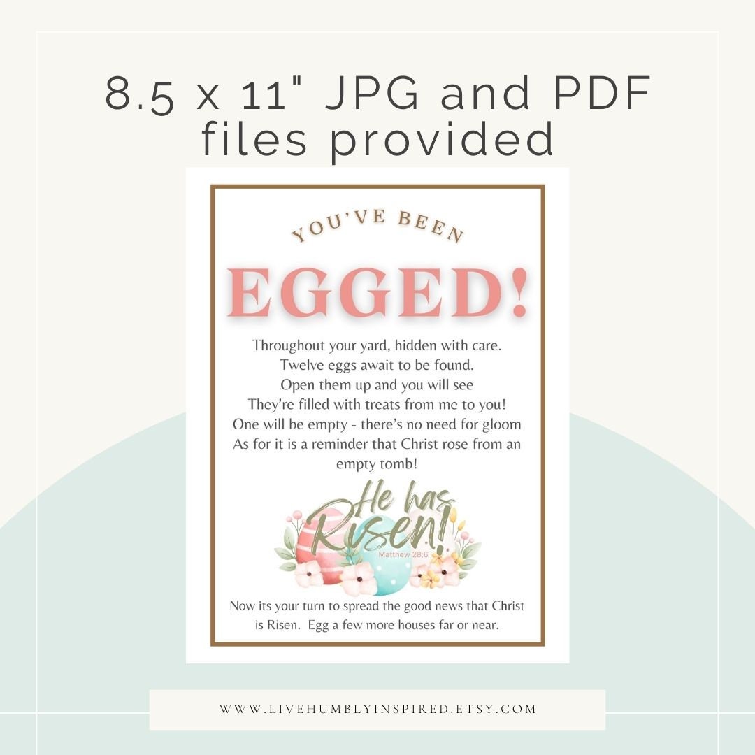 You've Been Egged Printable Sign and Instructions Christian Faith Based ...