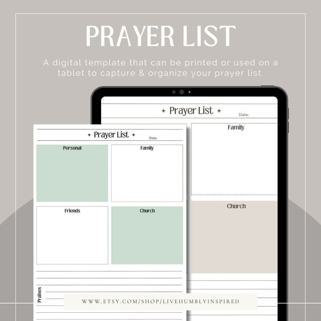 Prayer List Printable & Downloadable Template in Multiple Colors ...