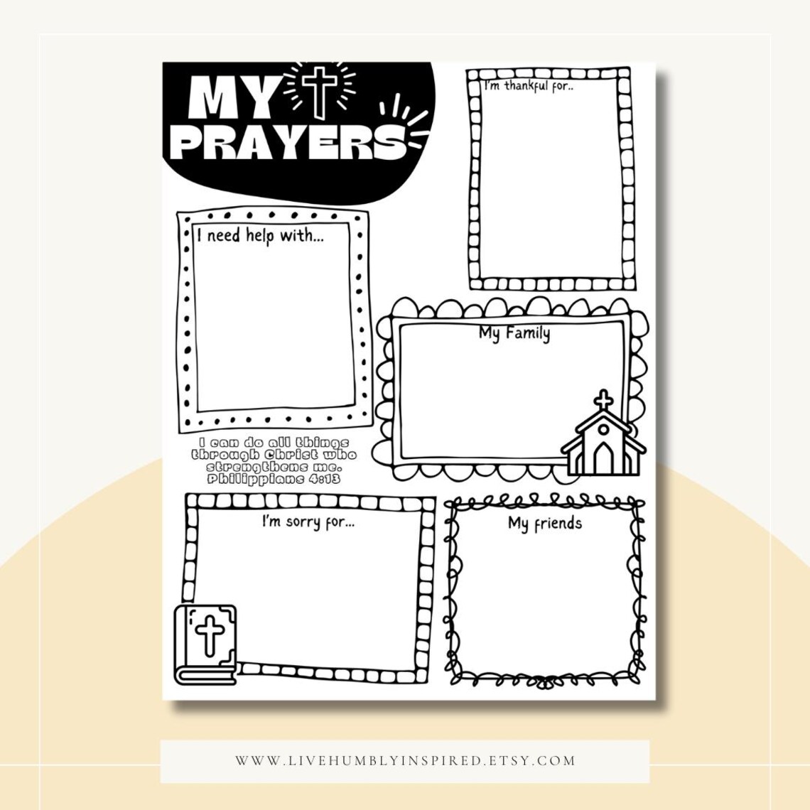 Prayer Coloring Worksheet for Sunday School, Church, Homeschooling or ...