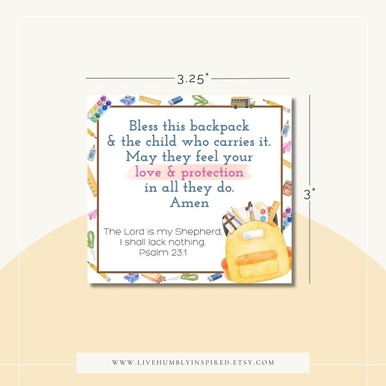 Backpack Blessing Prayer Tag Download and Printable Handout for Back to ...