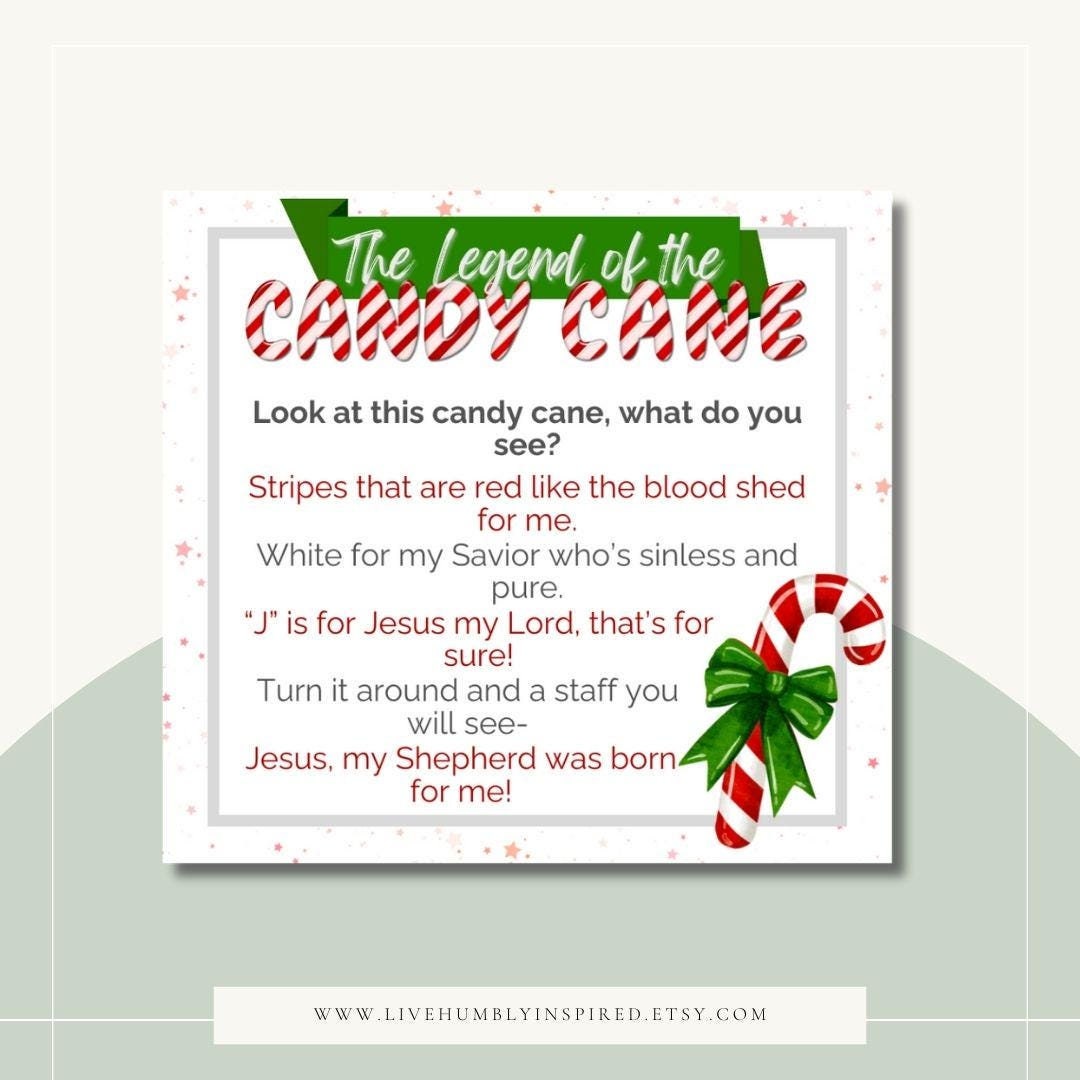 Legend of Candy Cane Card for Christmas Story to Attach as a Holiday ...