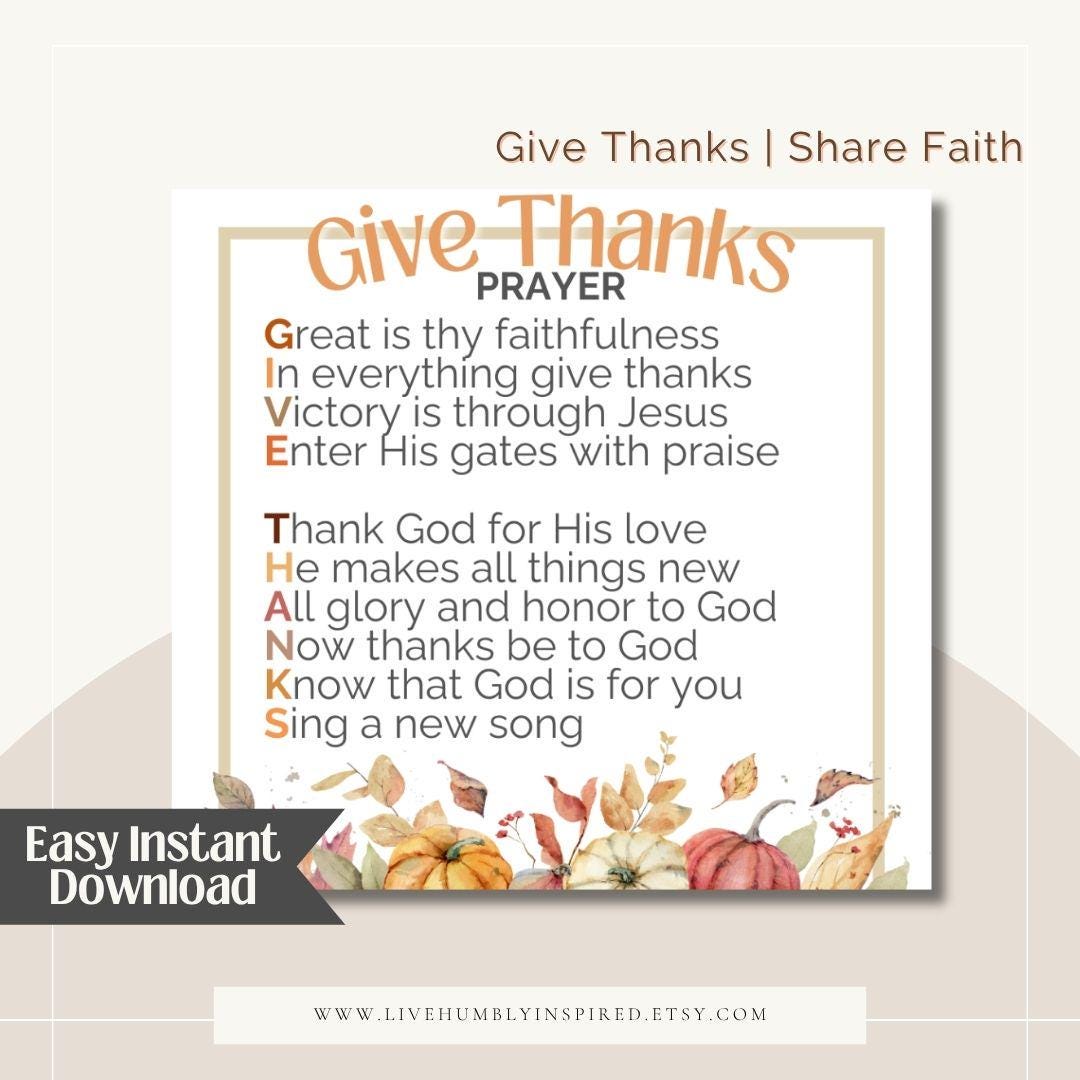 Printable Thanksgiving Prayer Card | Faith Gratitude for Thanksgiving ...