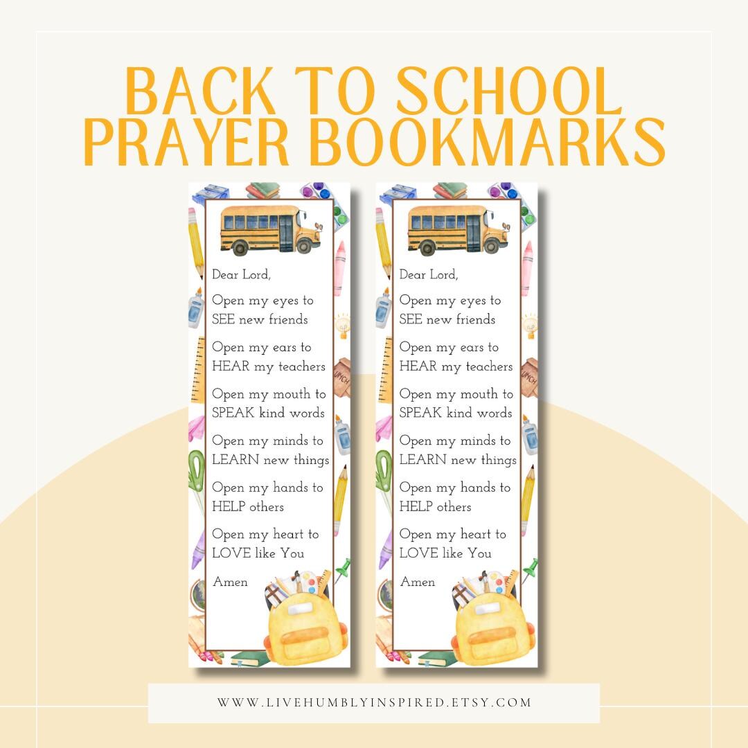 Student or Teacher Prayer Bookmark for Church, Sunday School or Kids ...