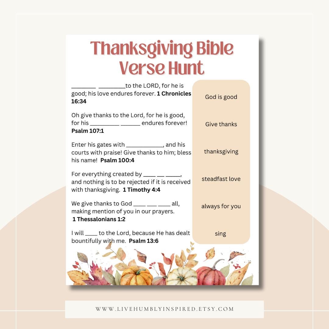 Thanksgiving Bible Verse Printable Activity Sheet for Sunday School ...