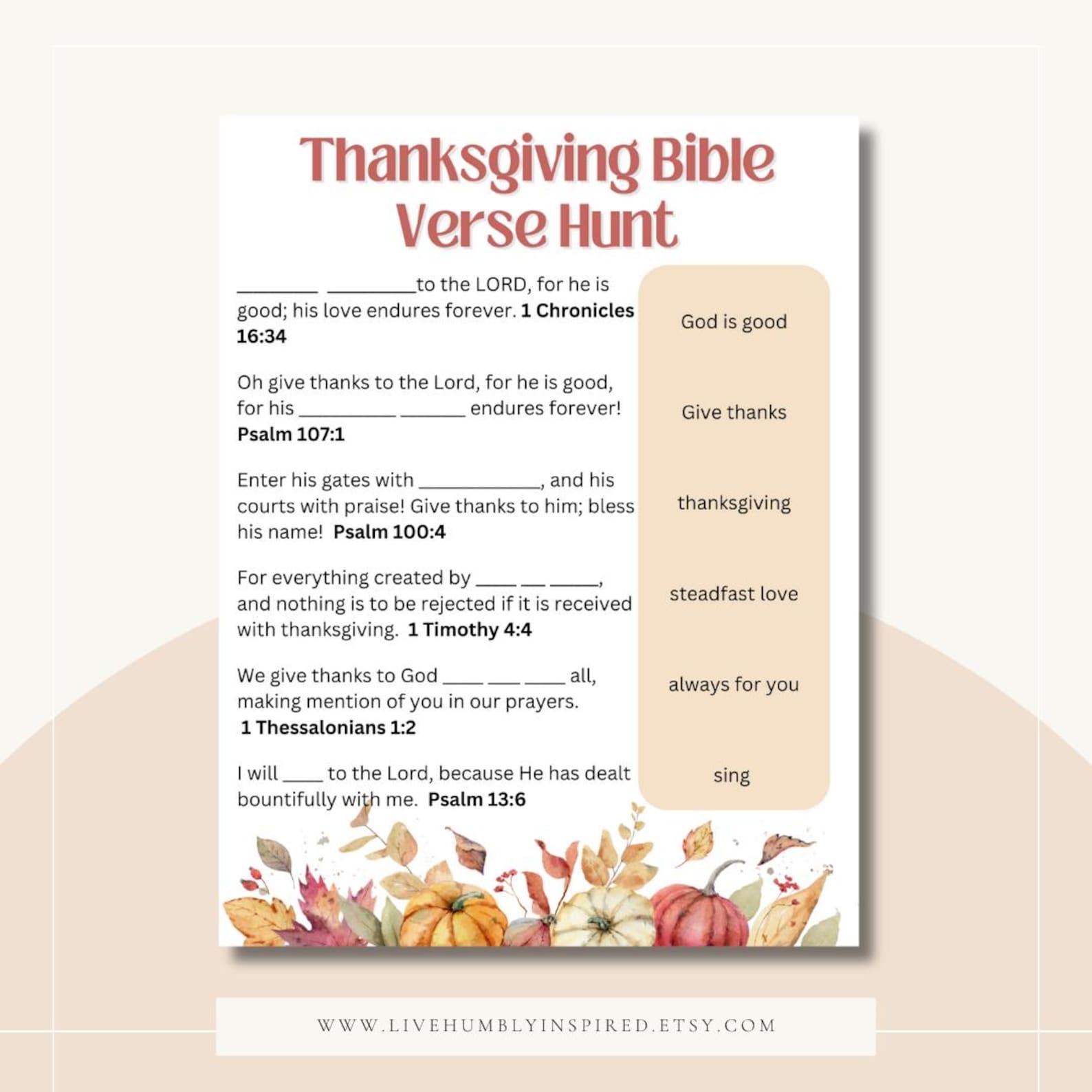 Thanksgiving Bible Verse Printable Activity Sheet for Sunday School ...