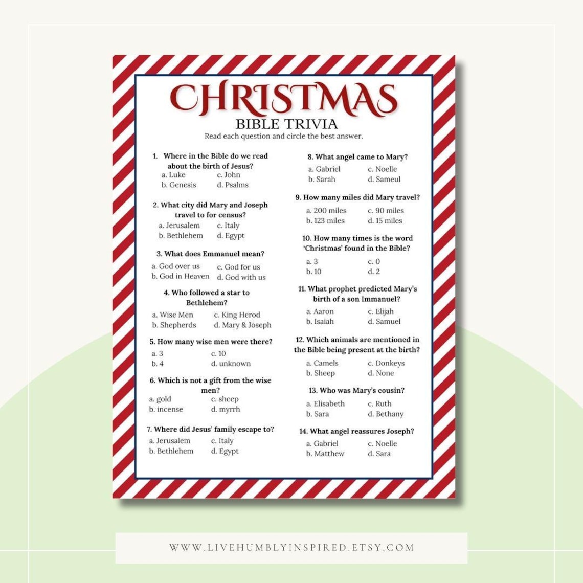 Christmas Bible Trivia Activity Sheet Download and Print for Sunday ...