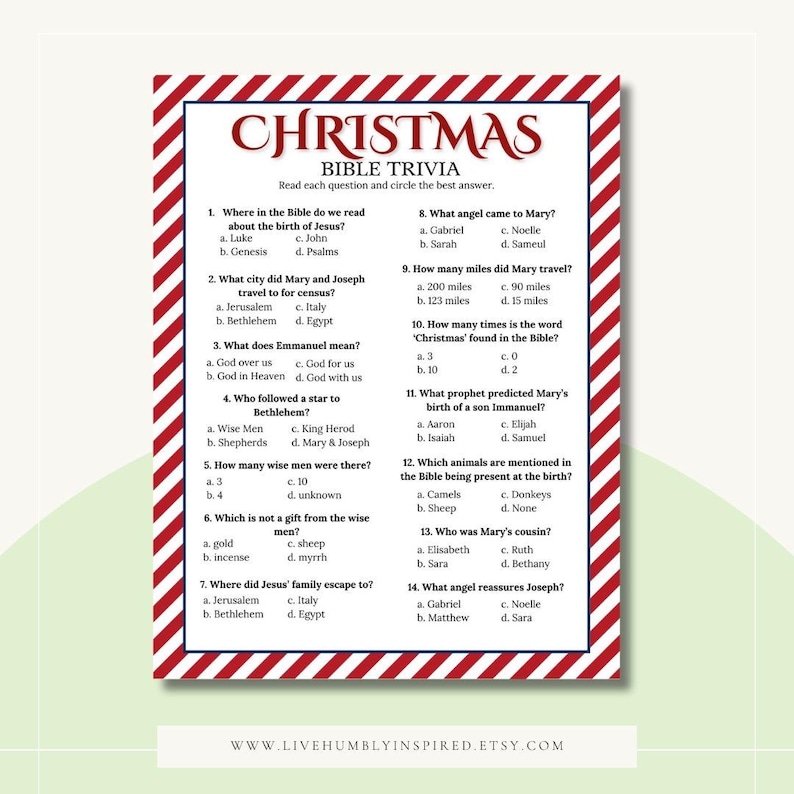 Christmas Bible Trivia Activity Sheet Download and Print for Sunday ...