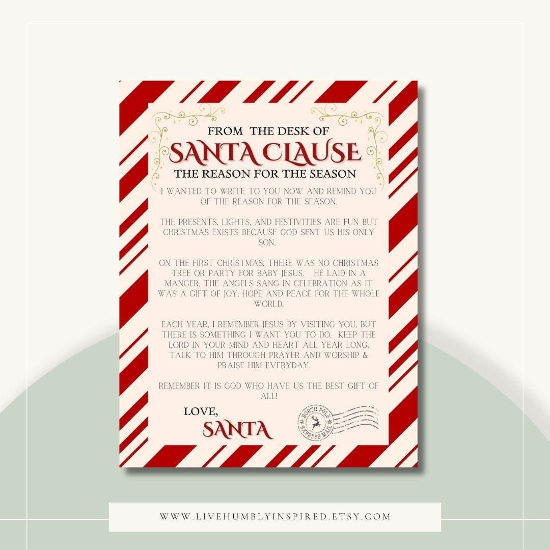 Santa Letter: Reason for the Season, Christian Christmas (printable PDF ...
