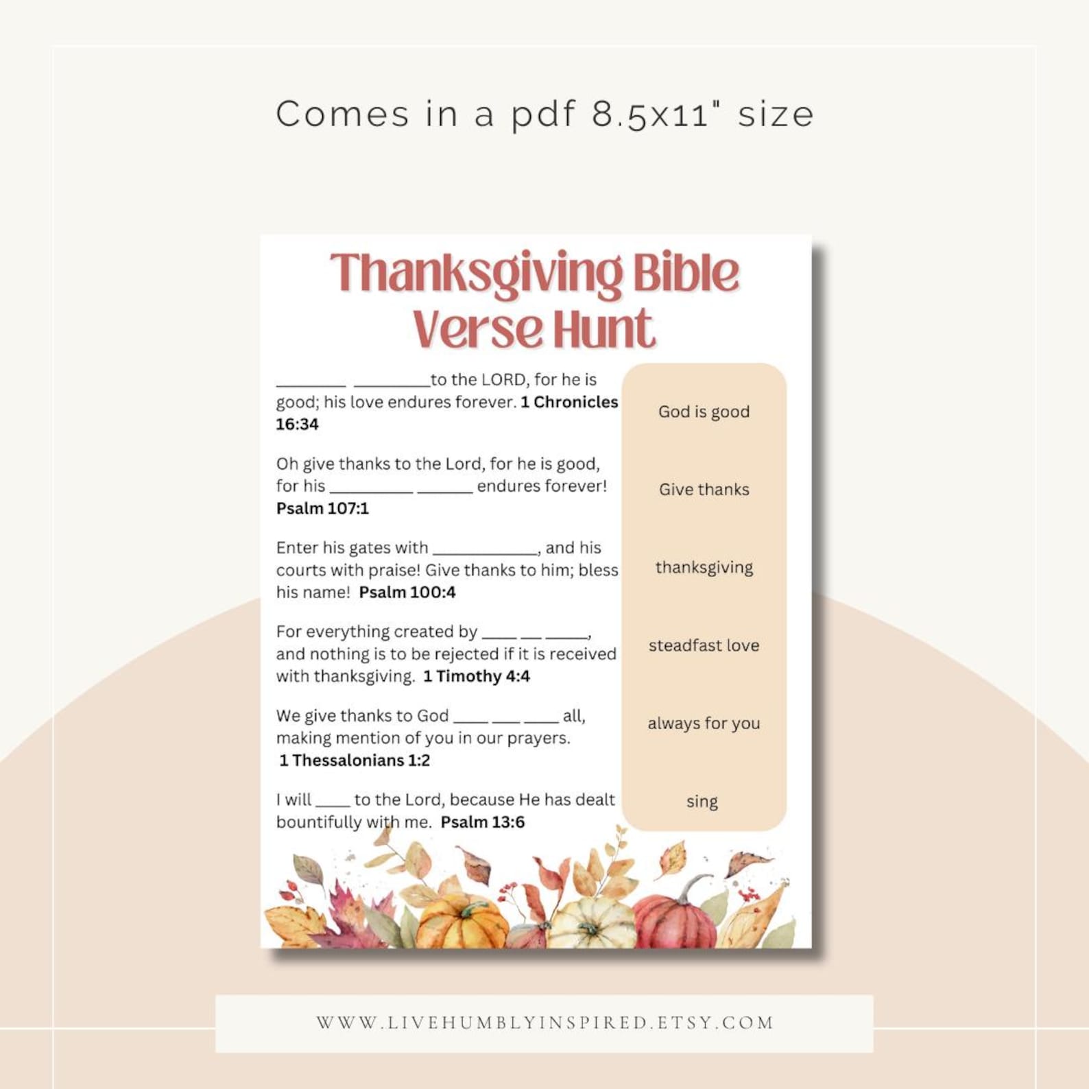 Thanksgiving Bible Verse Printable Activity Sheet for Sunday School ...