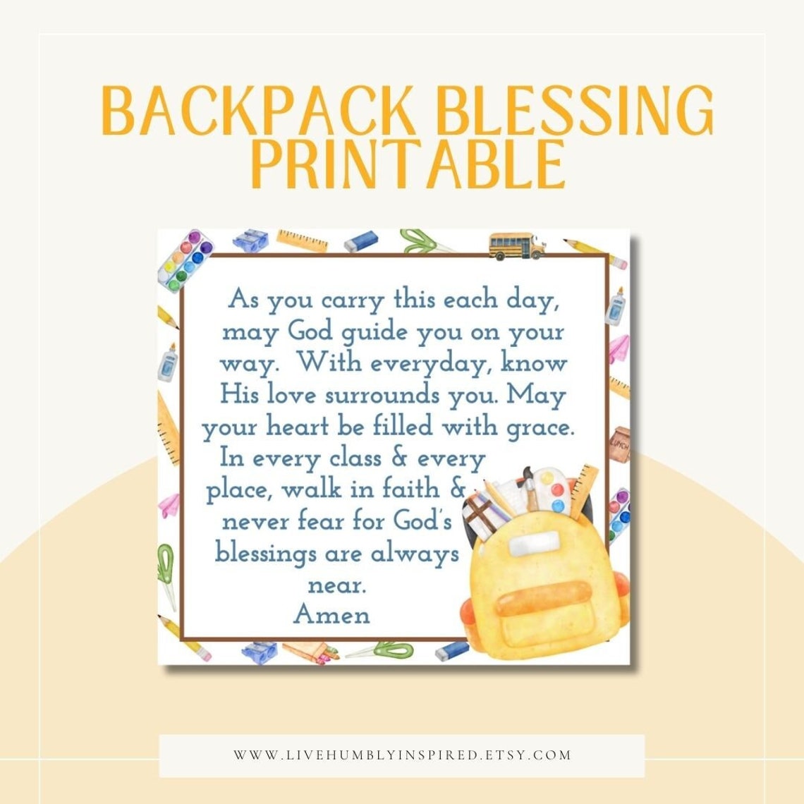Backpack Blessing Prayer Tag Download and Printable Handout for Back to ...