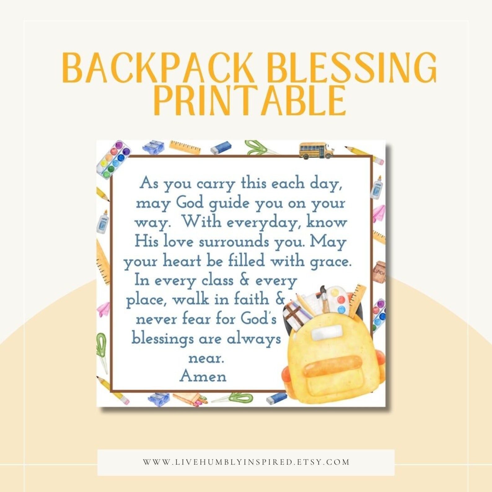 Backpack Blessing Prayer Tag Download and Printable Handout for Back to ...