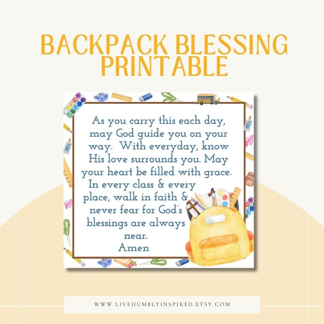 Backpack Blessing Prayer Tag Download and Printable Handout for Back to ...