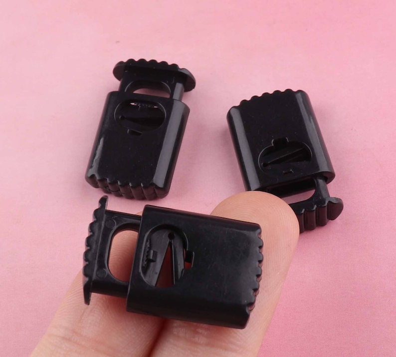 Black Plastic Stopper Cord End Toggle Clip Buckle Double Hole - Etsy