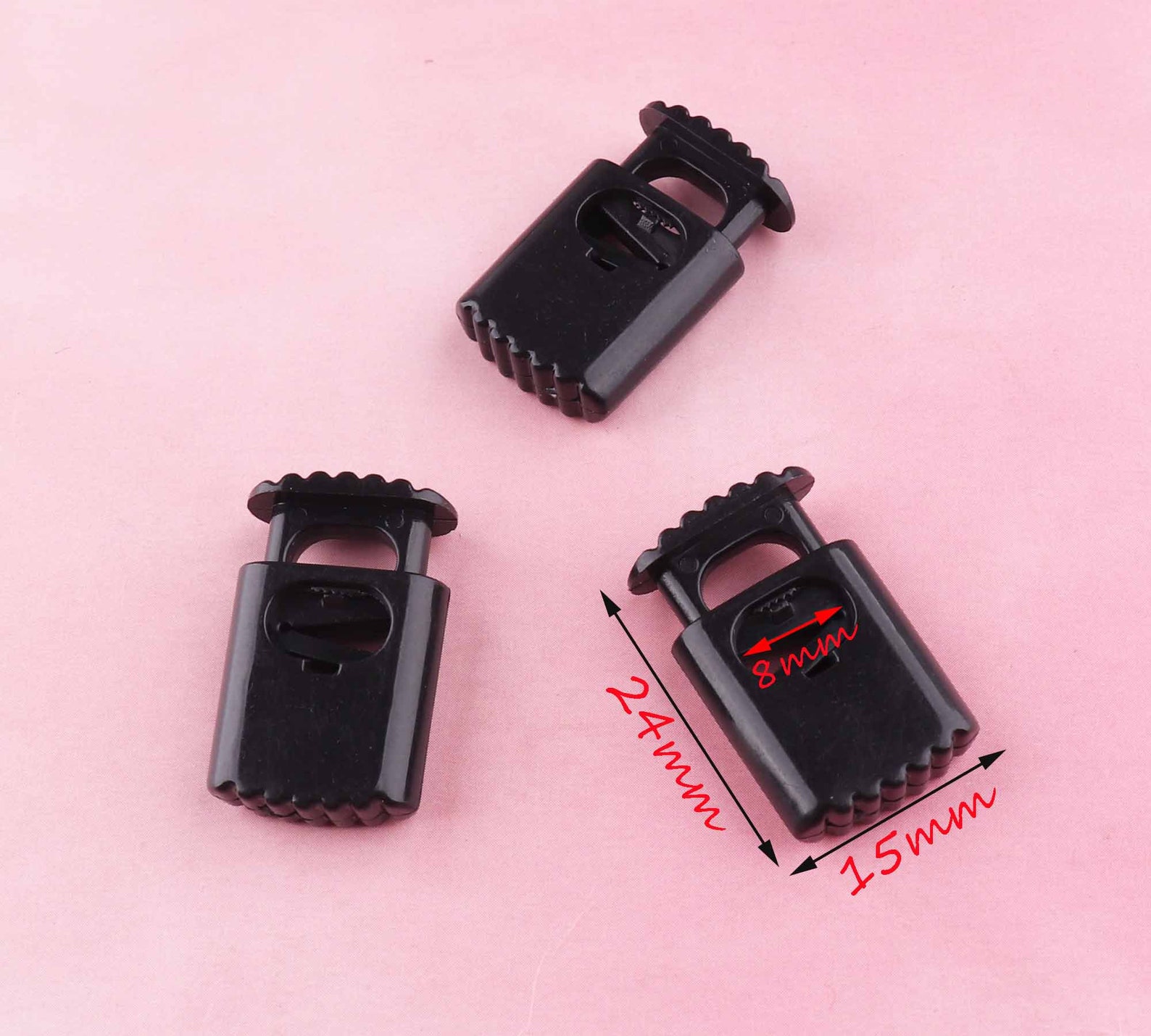 Black Plastic Stopper Cord End Toggle Clip Buckle double hole | Etsy