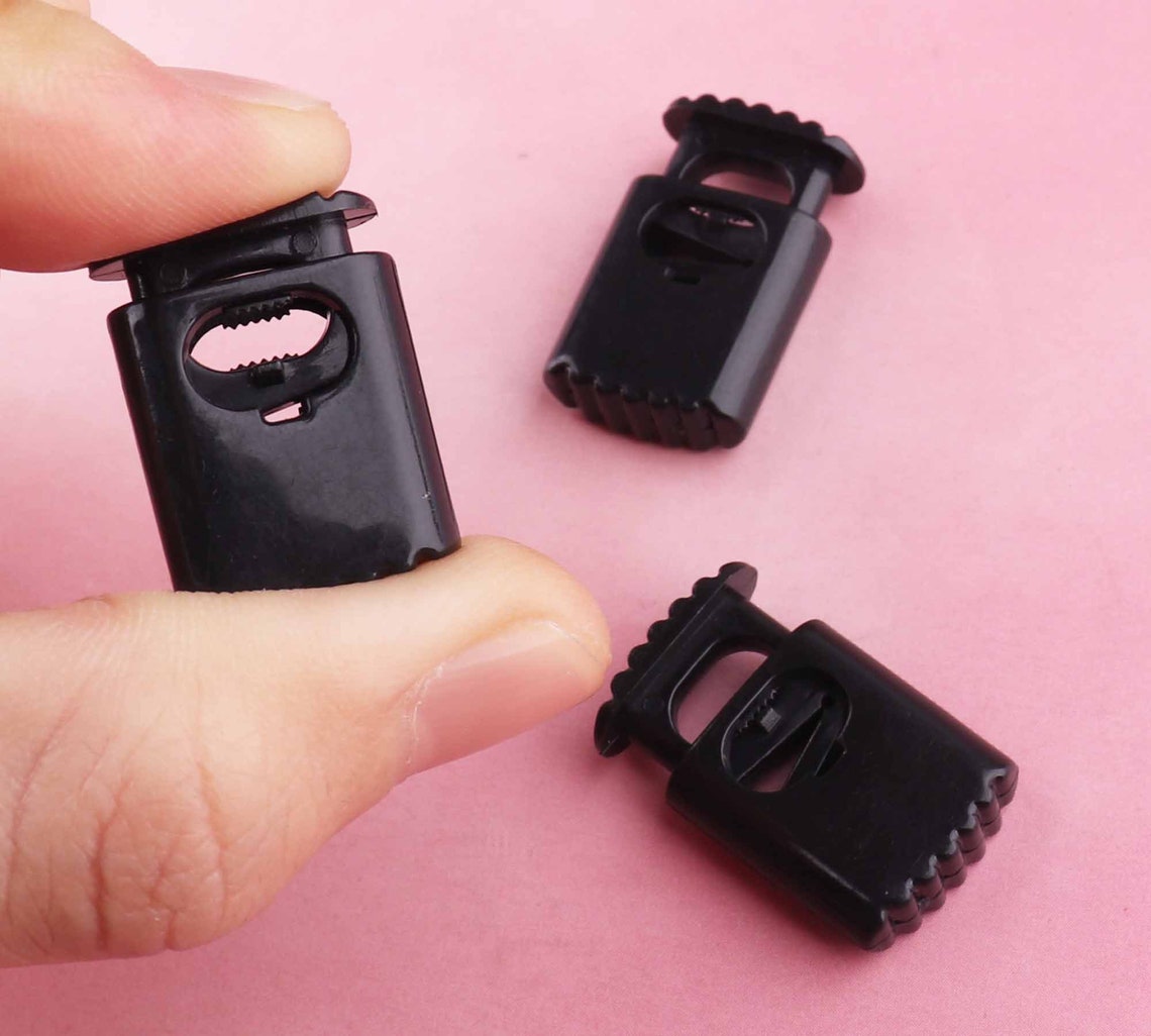 Black Plastic Stopper Cord End Toggle Clip Buckle double hole | Etsy
