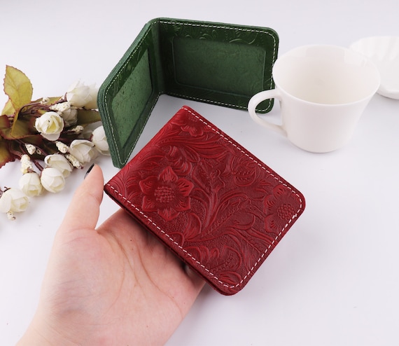 Red leather business card holder store